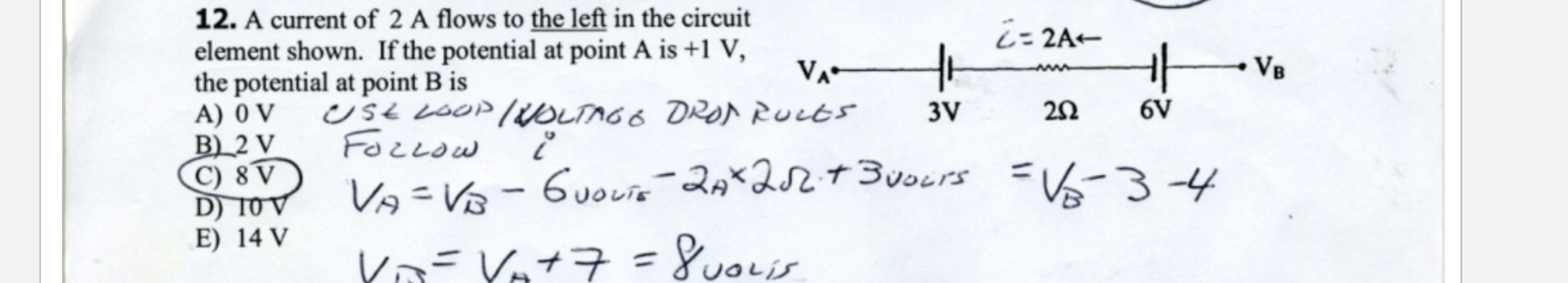 Solved A current of 2A flows to the left in the | Chegg.com