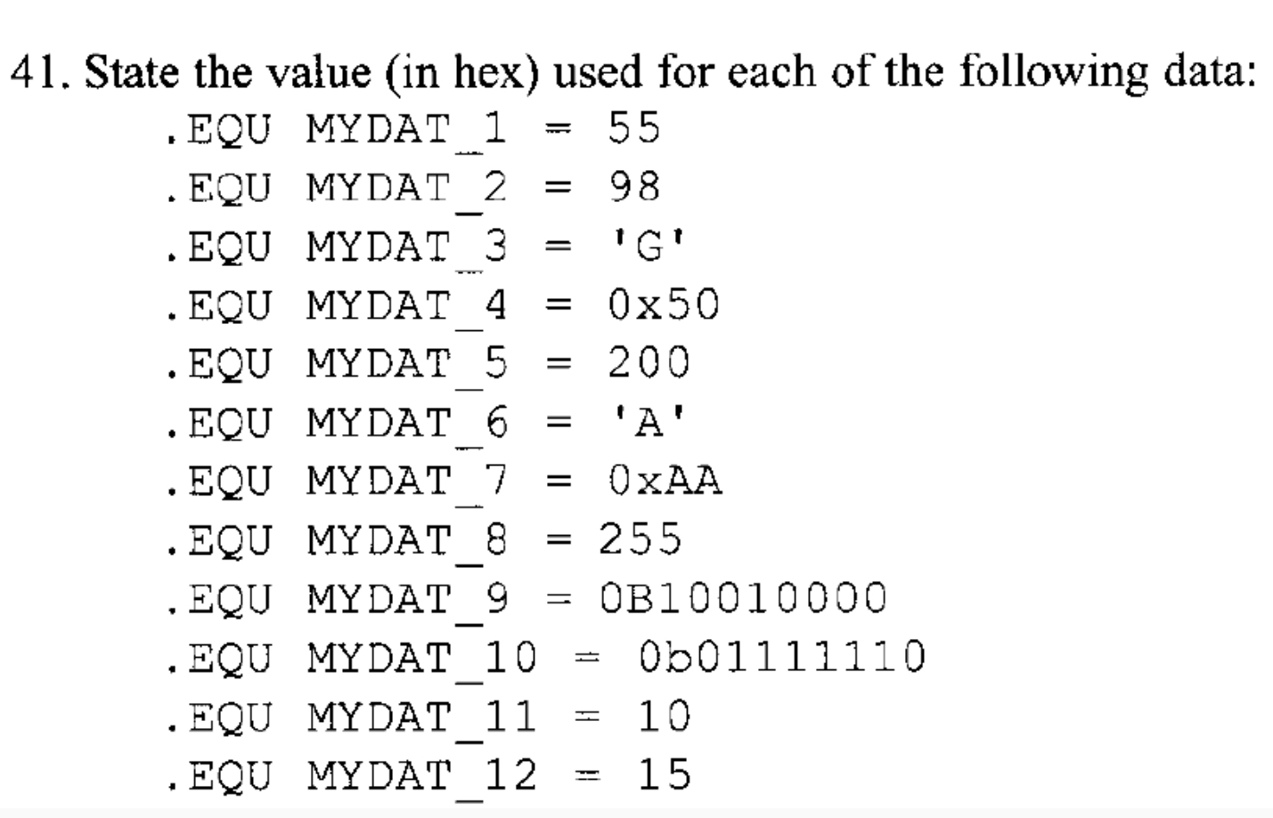 Solved State the value (in hex) ﻿used for each of the | Chegg.com
