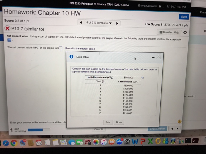 Solved Net present value Using a cost of capital of 12%, | Chegg.com