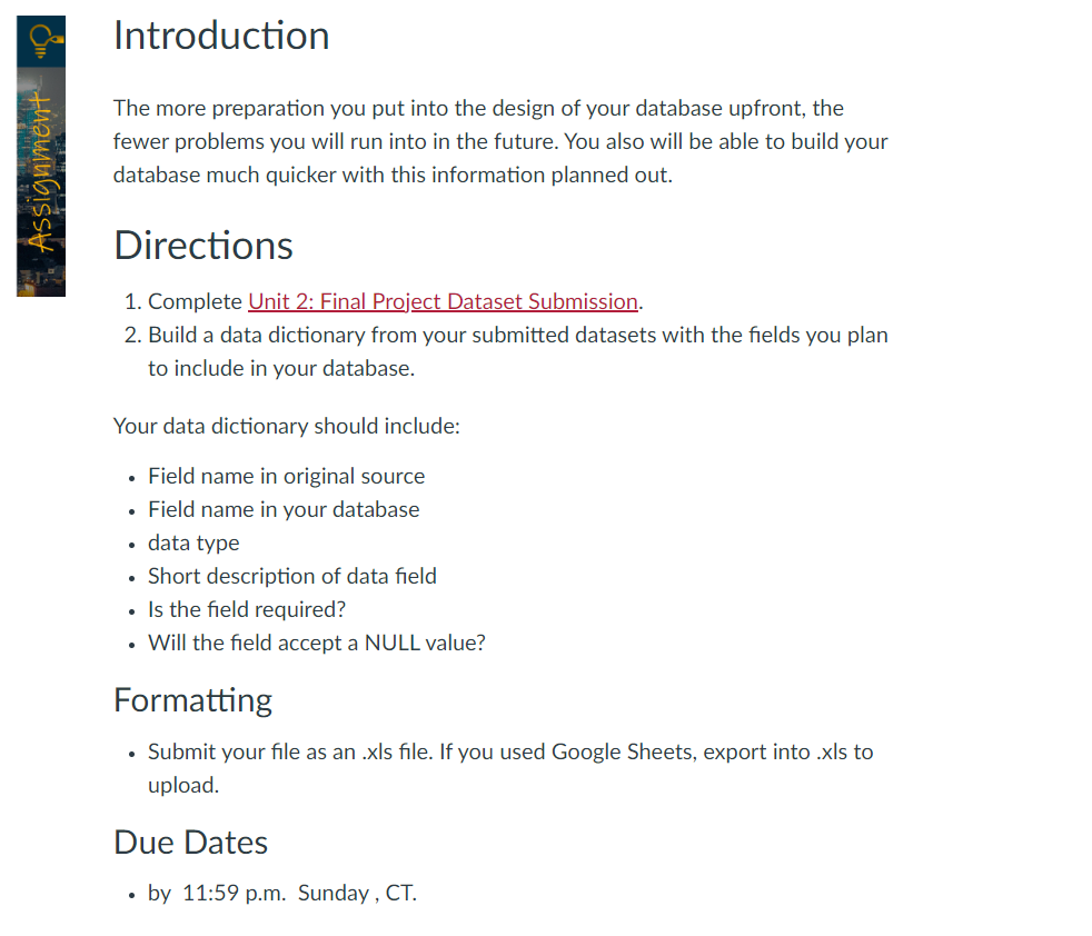 Solved My UNIT 2 FINAL PROJECT DATA SET SUBMISSION IS DONE | Chegg.com