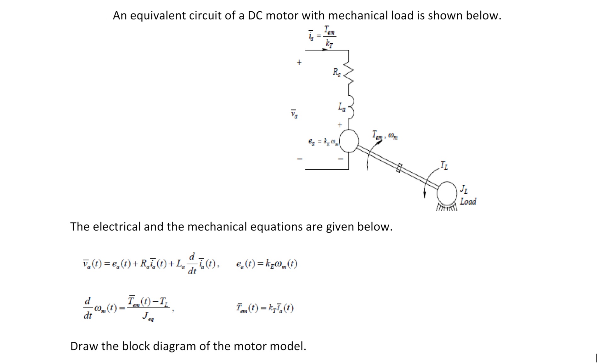Solved An equivalent circuit of a DC motor with mechanical | Chegg.com
