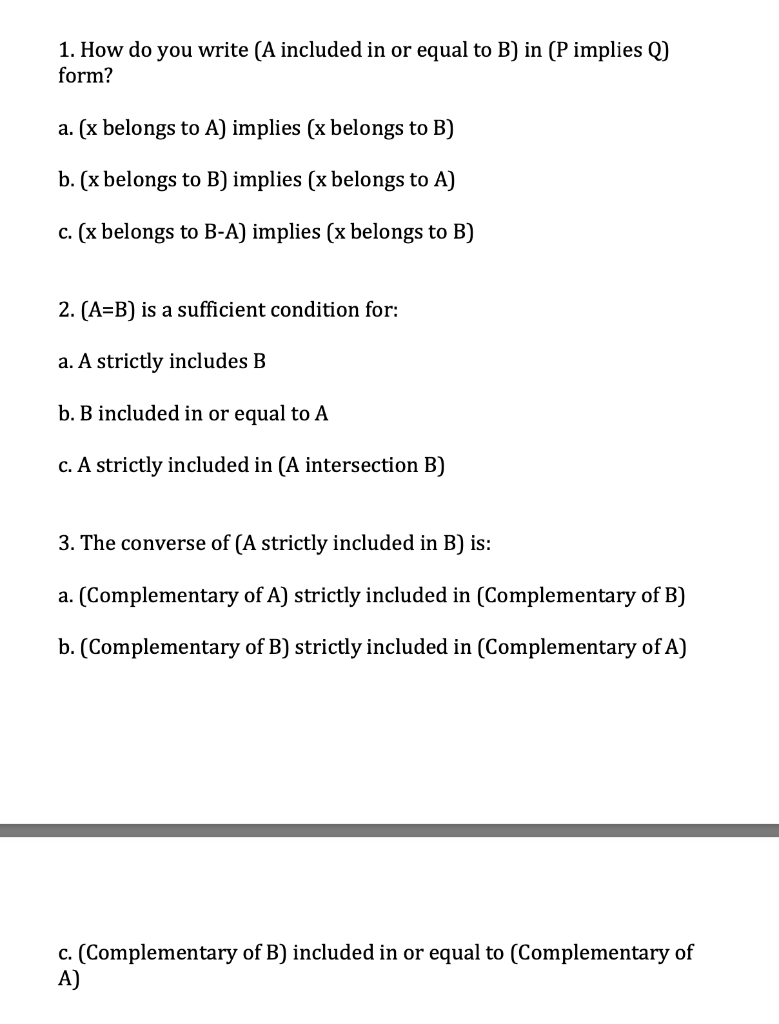 Solved 1. How do you write (A included in or equal to B ) in | Chegg.com