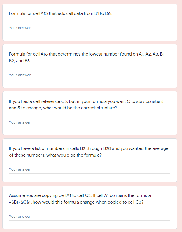 Solved Formula for cell A15 that adds all data from B1 to | Chegg.com