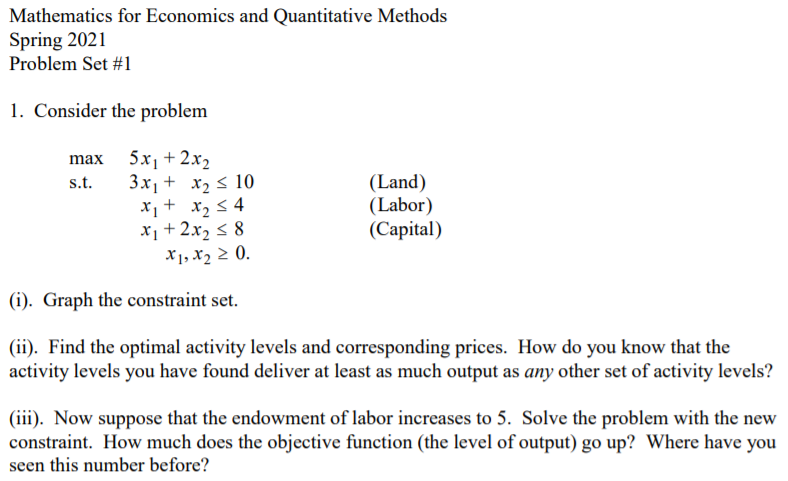 Solved Mathematics for Economics and Quantitative Methods | Chegg.com