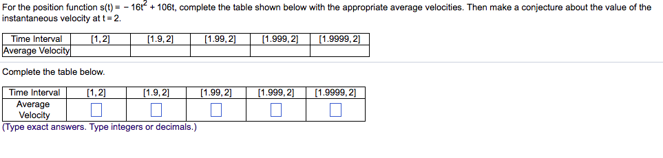 Solved For the position function s(t)- 16t +106t, complete | Chegg.com