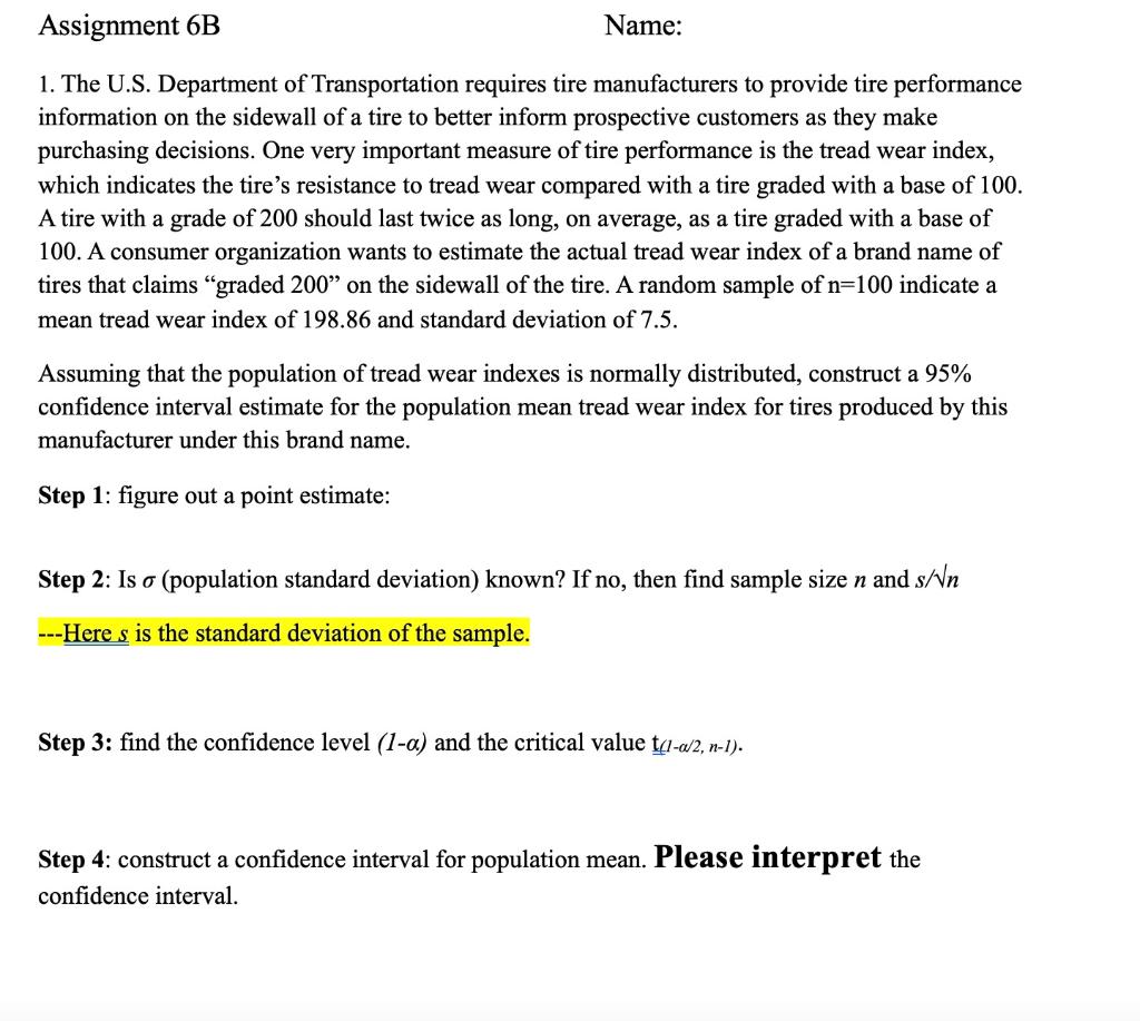Solved Assignment 6B Name: 1. The U.S. Department of | Chegg.com