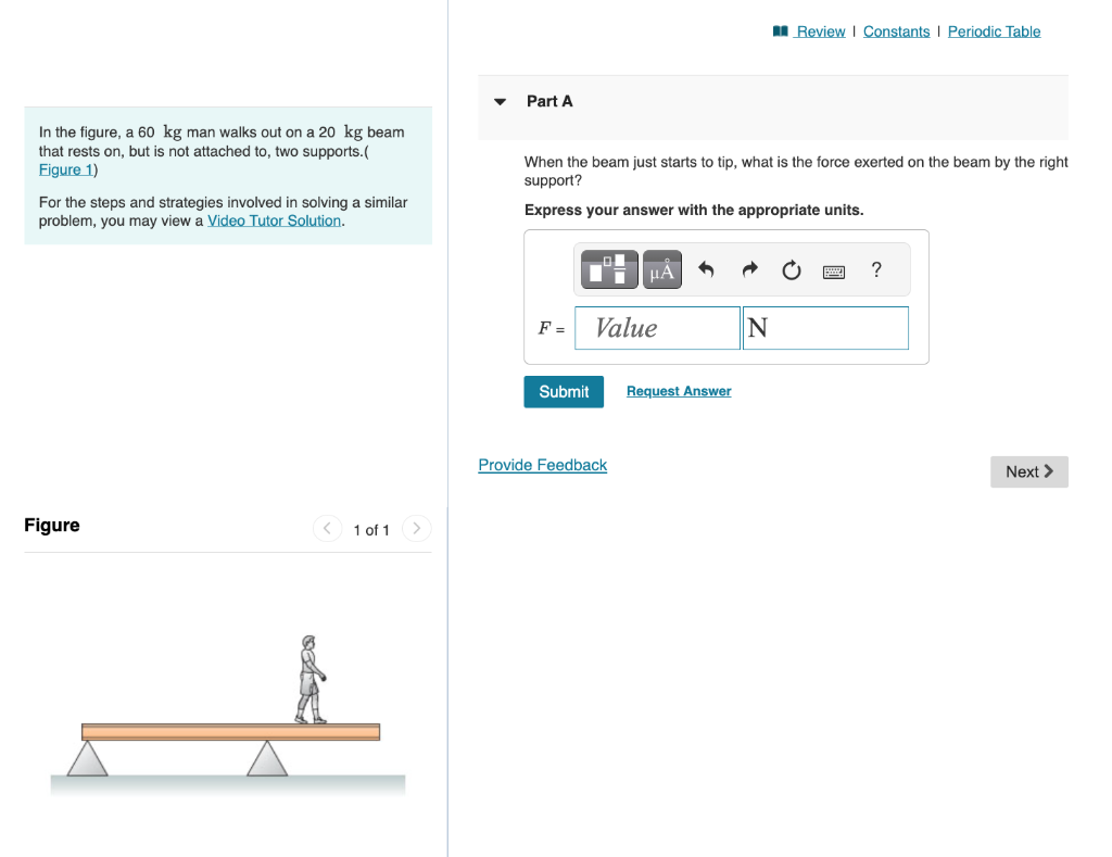 Solved In the figure, a 60 kg man walks out on a 20 kg beam | Chegg.com