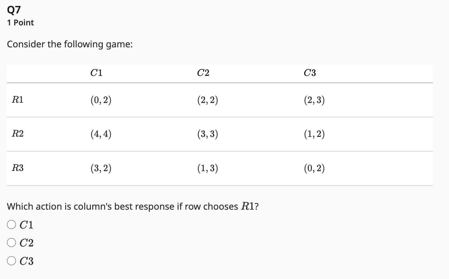 Solved Q7 1 Point Consider the following game: Which action | Chegg.com