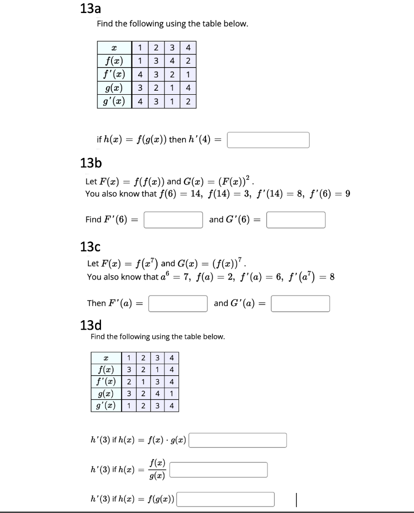 Solved 13a Find the following using the table below. 2 1 2. | Chegg.com