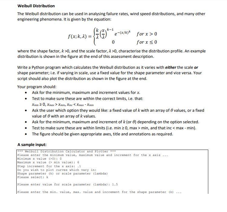 Solved Weibull Distribution The Weibull distribution can be | Chegg.com