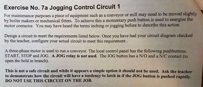 Solved Exercise No. 7a Jogging Control Circuit 1 For | Chegg.com