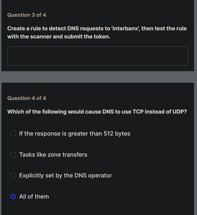 Solved Question 1 of 4 Create a Snort rule to detect all DNS | Chegg.com