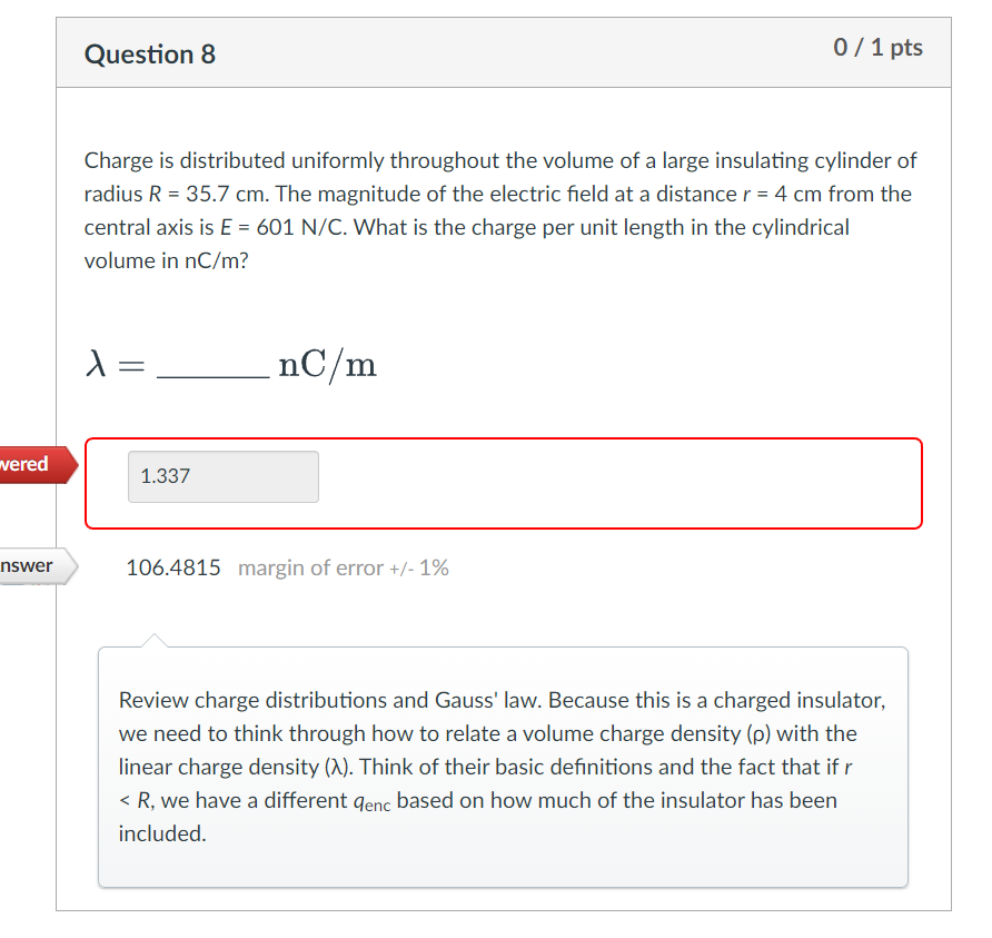 Solved Charge is distributed uniformly throughout the volume | Chegg.com