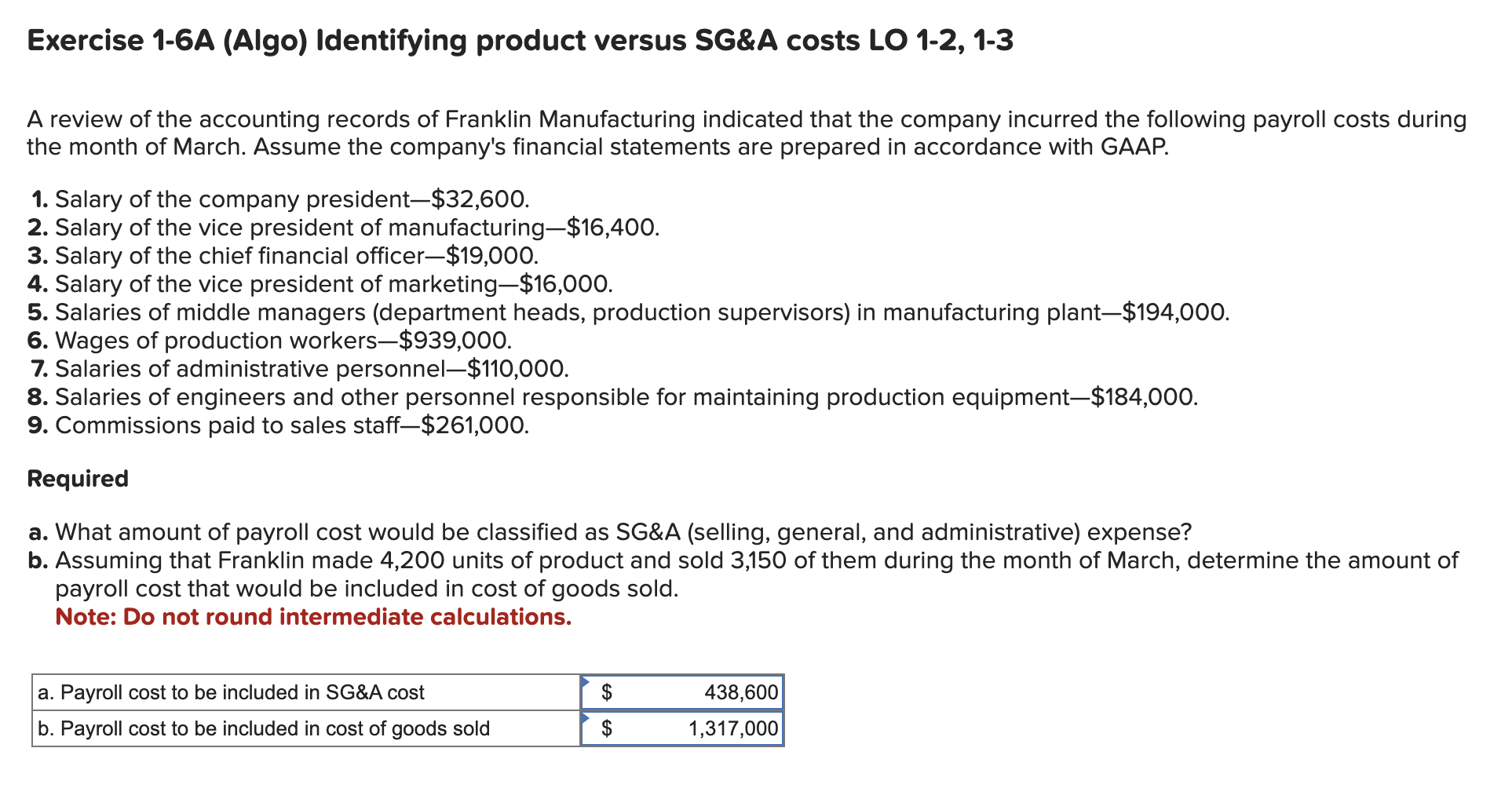Solved Exercise 1-6A (Algo) ﻿Identifying product versus SG&A | Chegg.com