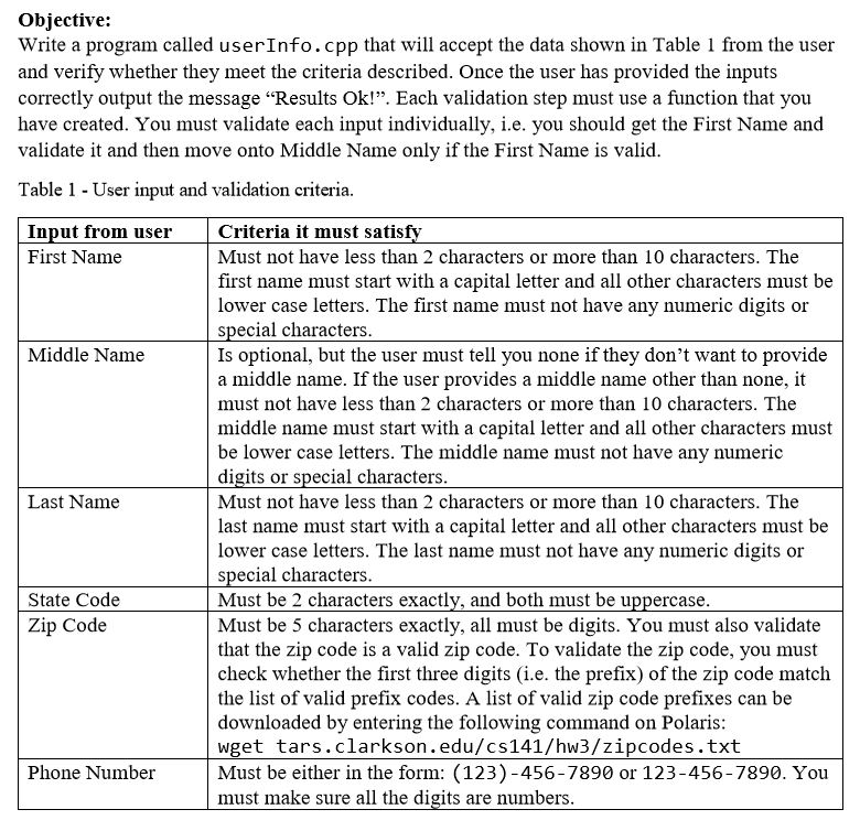 Solved Objective: Write a program called userInfo.cpp that | Chegg.com