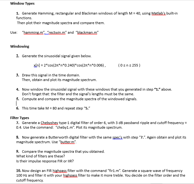 Window Types 1. Generate Hamming, rectangular and | Chegg.com