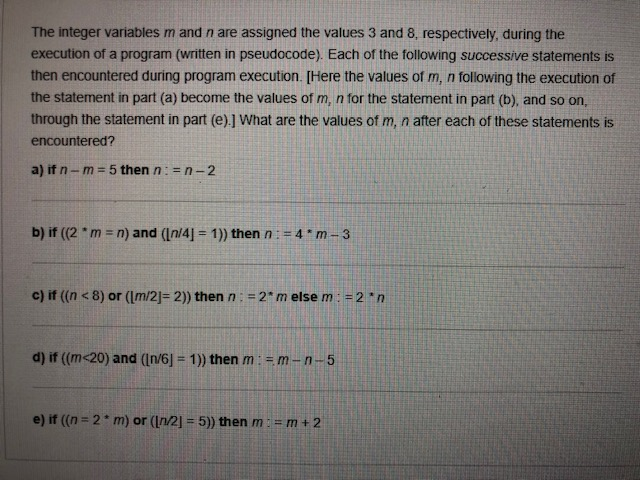 Solved The Integer Variables M And N Are Assigned The Values 3906
