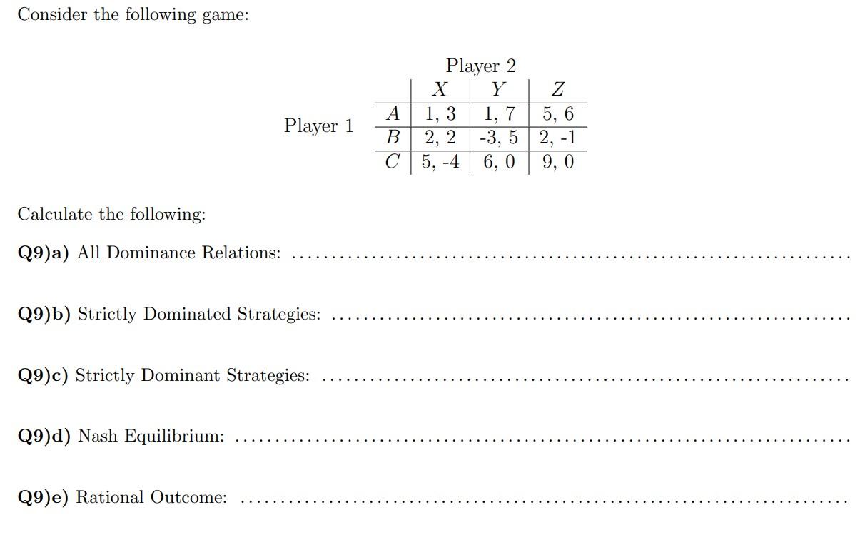Solved Consider the following game: Calculate the following: | Chegg.com