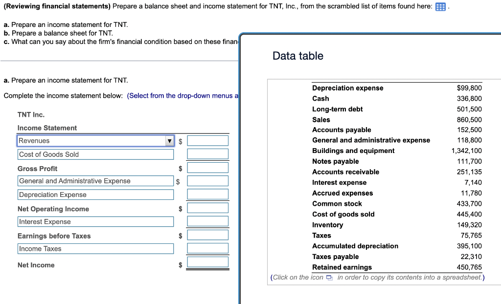 Solved (Reviewing financial statements) Prepare a balance | Chegg.com