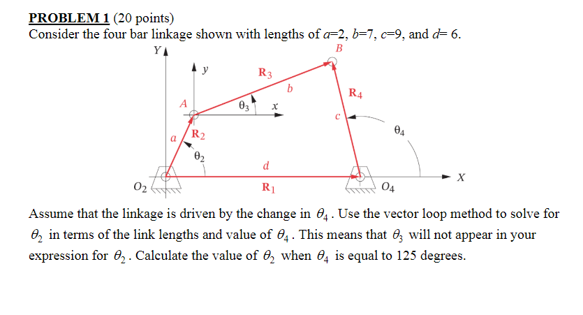 Solved PROBLEM 1 (20 points) Consider the four bar linkage | Chegg.com Solved PROBLEM 1 (20 points) Consider the four bar linkage | Chegg.com