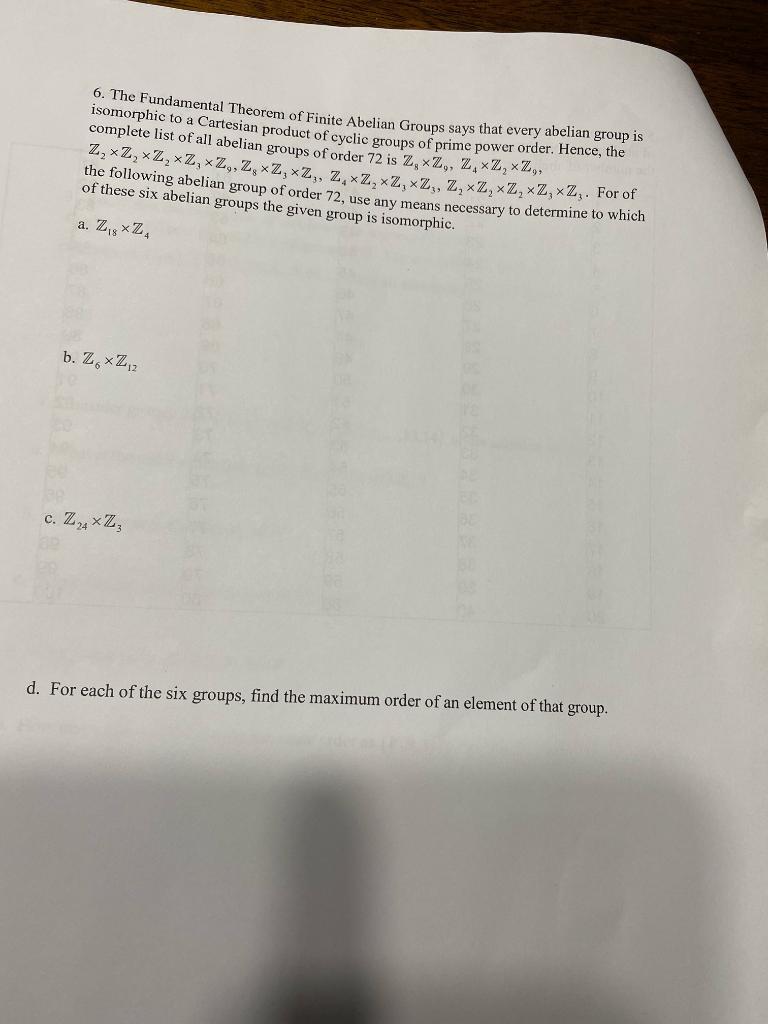 Solved 6. The Fundamental Theorem of Finite Abelian Groups | Chegg.com