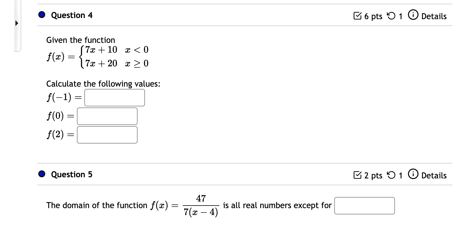 Solved Question 4 6 pts 1 (i) Given the function | Chegg.com