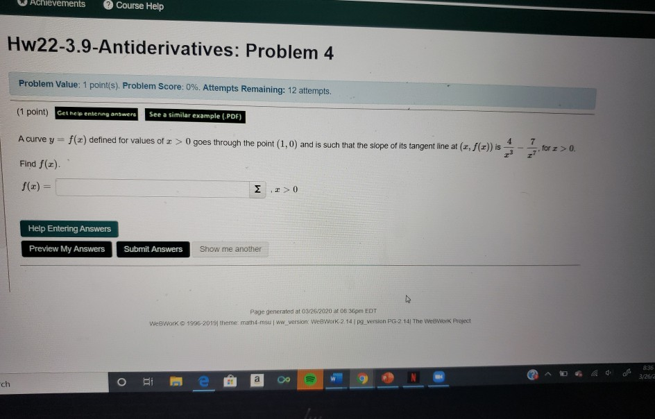Solved Achievements Course Help Hw22-3.9-Antiderivatives: | Chegg.com