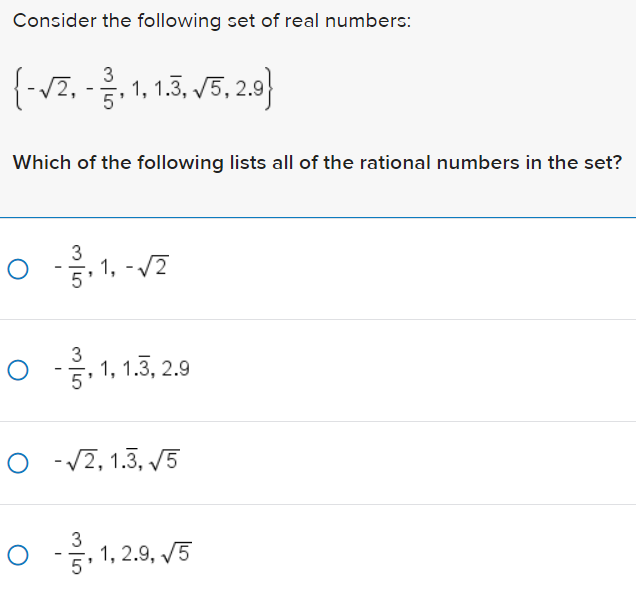 Solved Consider the following set of real numbers: | Chegg.com