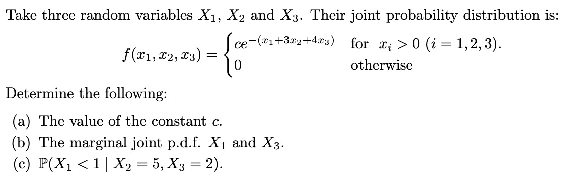 Solved Take three random variables X1,X2 and X3. Their joint | Chegg.com