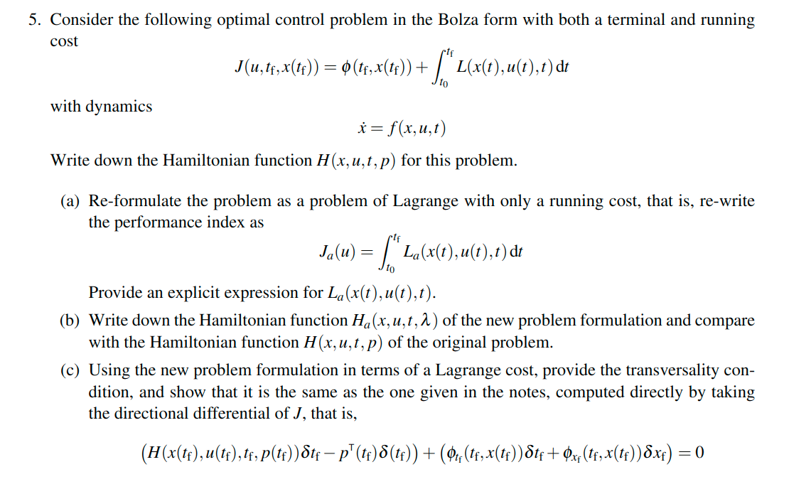 5. Consider the following optimal control problem in | Chegg.com