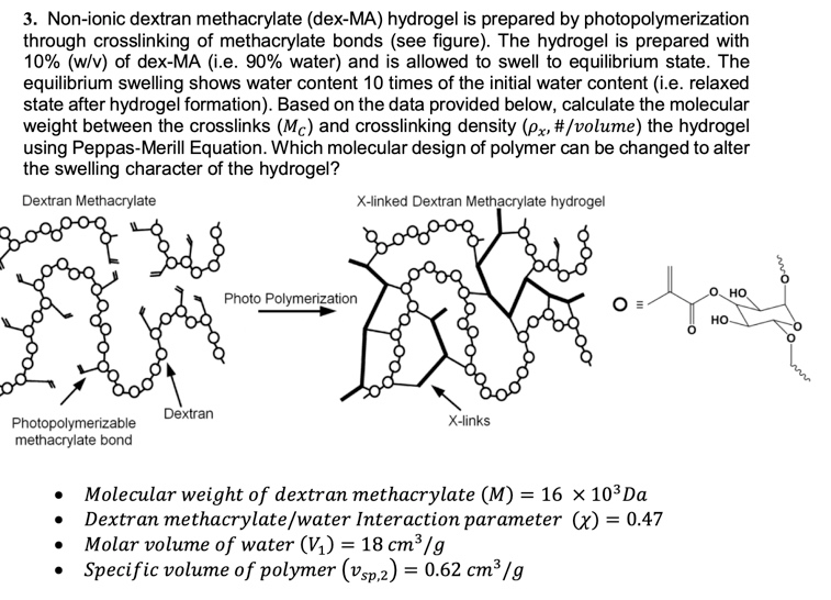 3. Non-ionic dextran methacrylate (dex-MA) hydrogel | Chegg.com