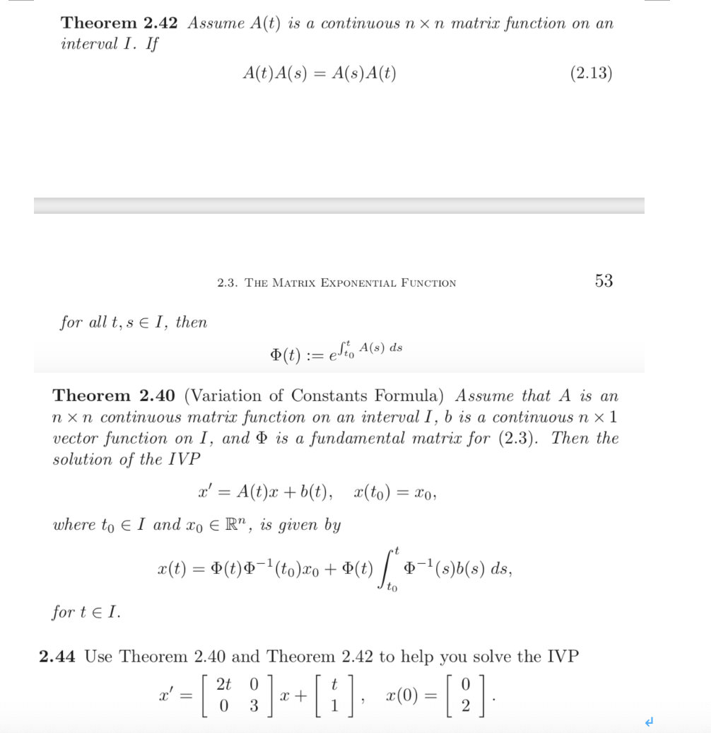 Solved Theorem 2.42 Assume A (t) is a continuous n x n | Chegg.com
