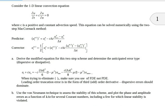 Solved Consider The 1 D Linear Convection Equation Where C
