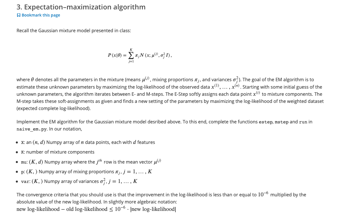 Solved 3. Expectation-maximization algorithm Bookmark this | Chegg.com