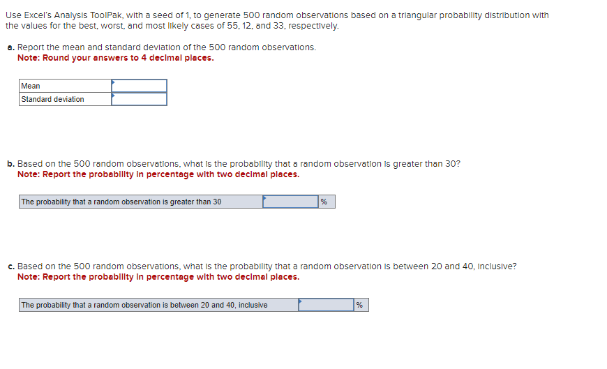 Use Excel's Analysis ToolPak, with a seed of 1, to | Chegg.com