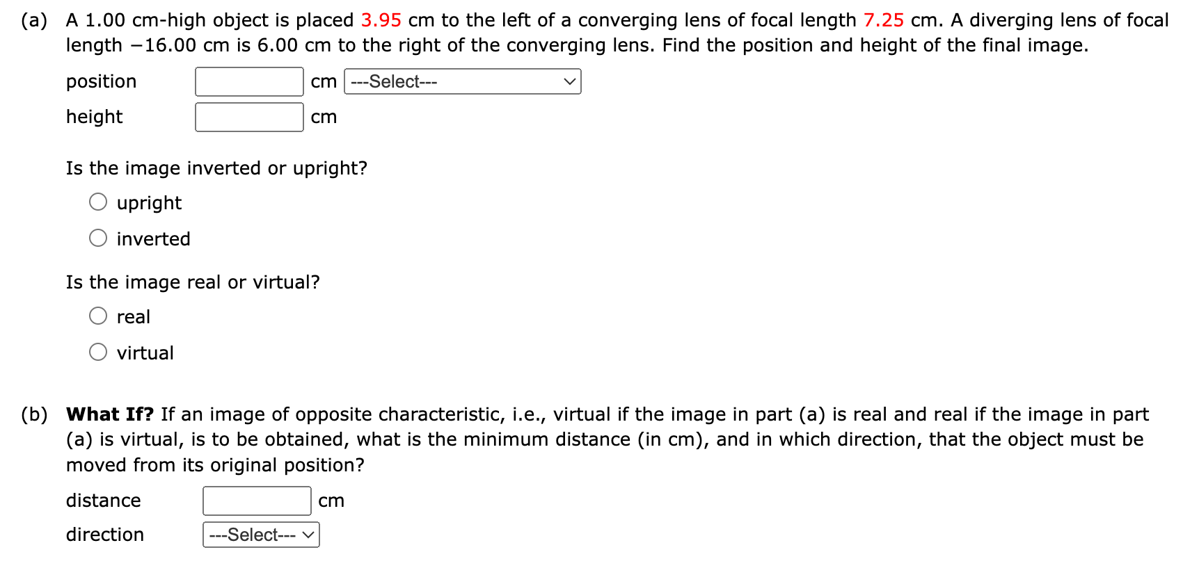 Solved (a) A 1.00 cm-high object is placed 3.95 cm to the | Chegg.com