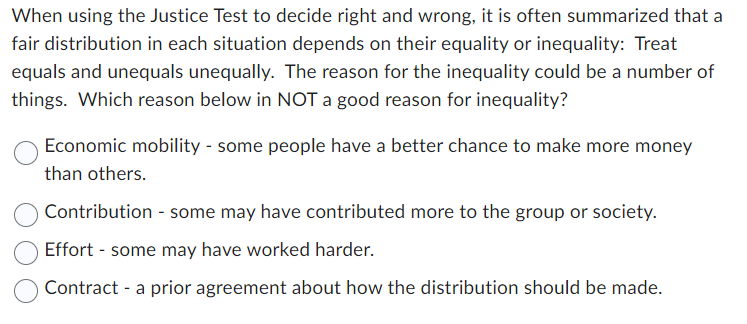 Solved When using the Justice Test to decide right and | Chegg.com