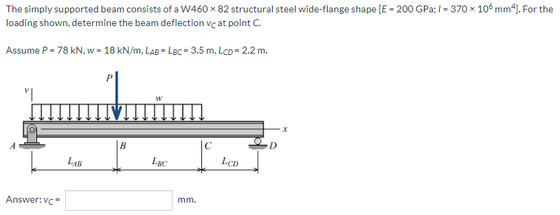 Solved X The simply supported beam consists of a W460 x 82 | Chegg.com