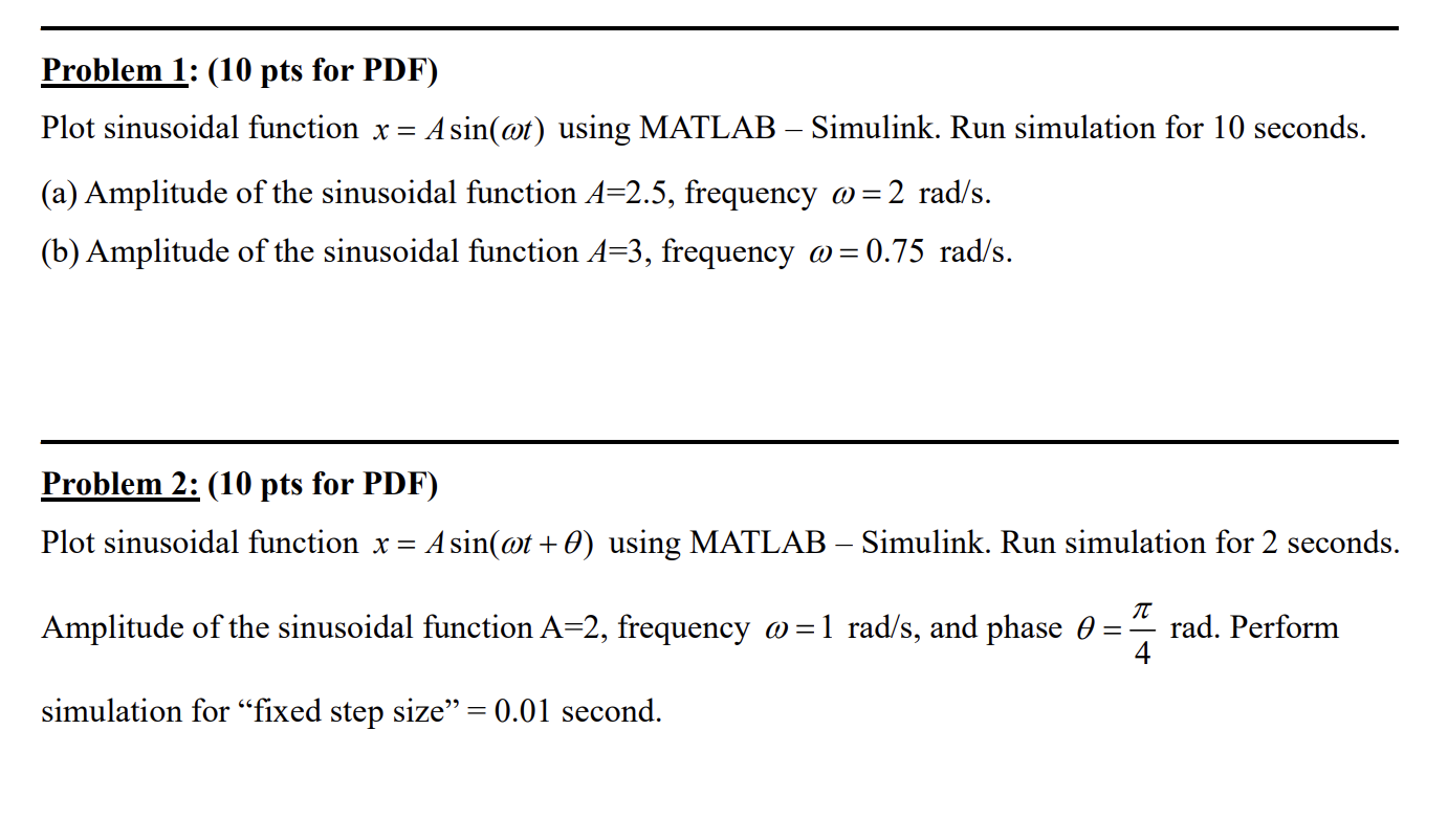 Solved Problem 1 10 Pts For PDF Plot Sinusoidal Function Chegg