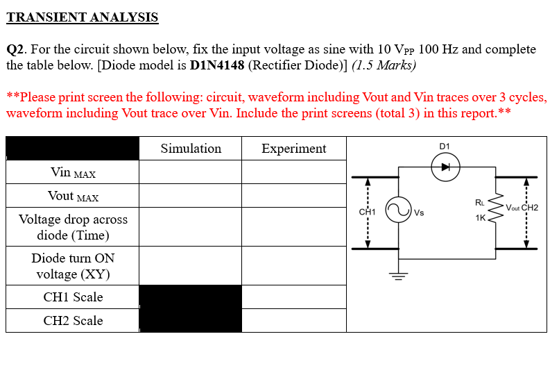 Solved TRANSIENT ANALYSIS Q2. For the circuit shown below, | Chegg.com