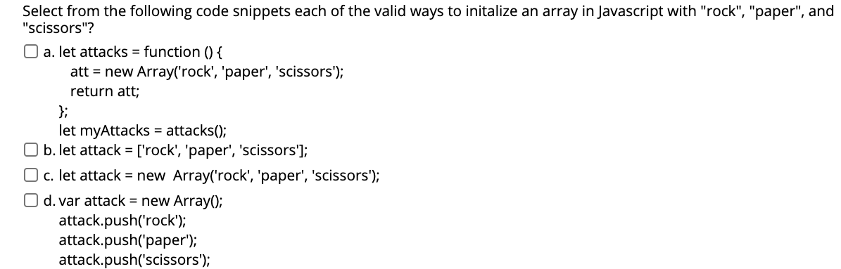 Solved Which of the following javascript snippets creates a | Chegg.com