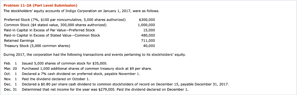 Solved Problem 11-2A (Part Level Submission) The | Chegg.com