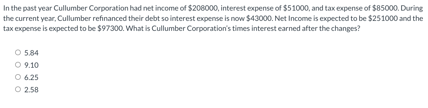 Solved In the past year Cullumber Corporation had net income | Chegg.com