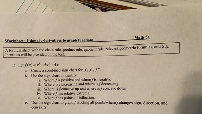 Solved Math 5a Worksheet: Using the derivatives to graph | Chegg.com