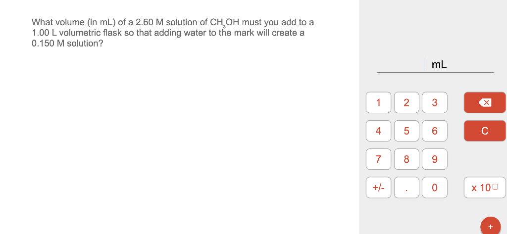 Solved What volume (in mL ) of a 2.60M solution of CH3OH | Chegg.com