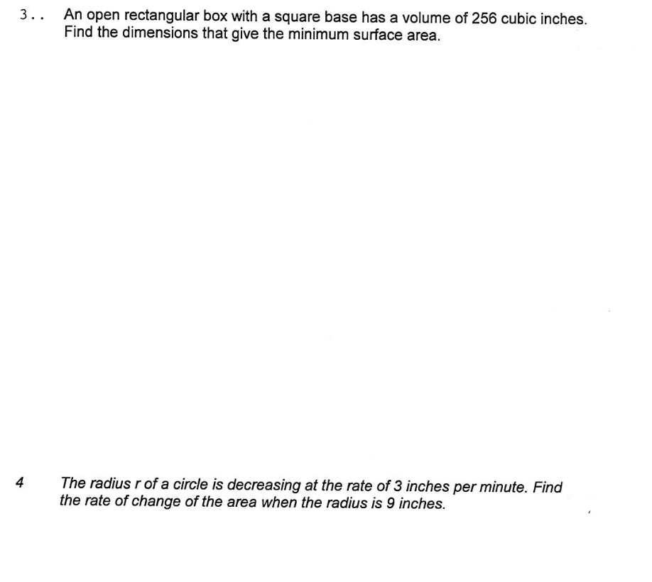 Solved 3.. An open rectangular box with a square base has a | Chegg.com