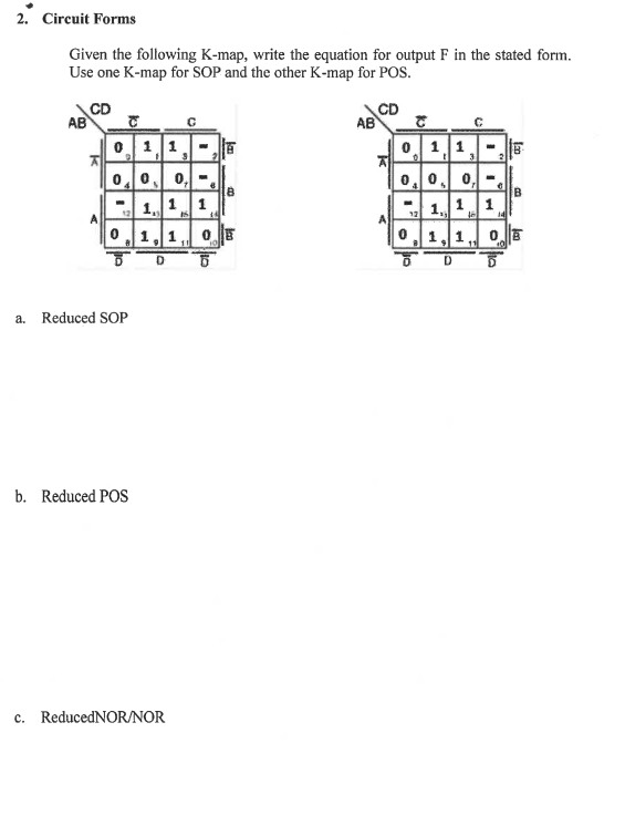 Solved 2. Circuit Forms Given the following K-map, write the | Chegg.com