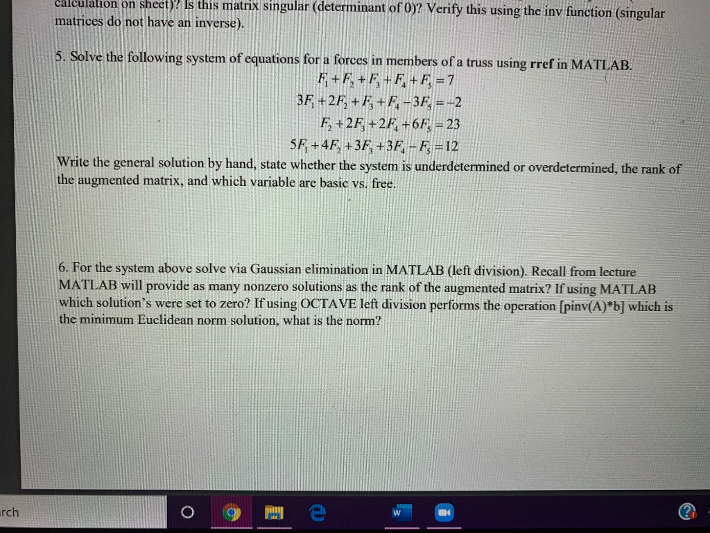 calculation on sheet)? Is this matrix singular | Chegg.com