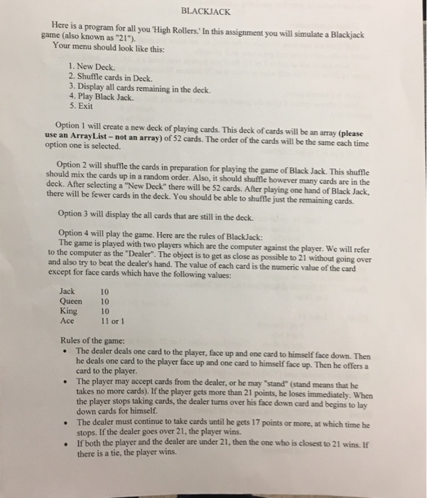 Solved BLACKJACK Here is a program for all you High Rollers: | Chegg.com