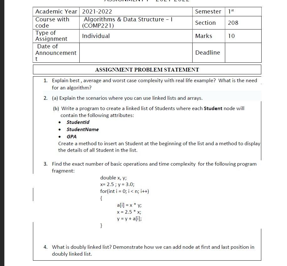 Solved 1 st Semester Section 208 Academic Year 2021-2022 | Chegg.com
